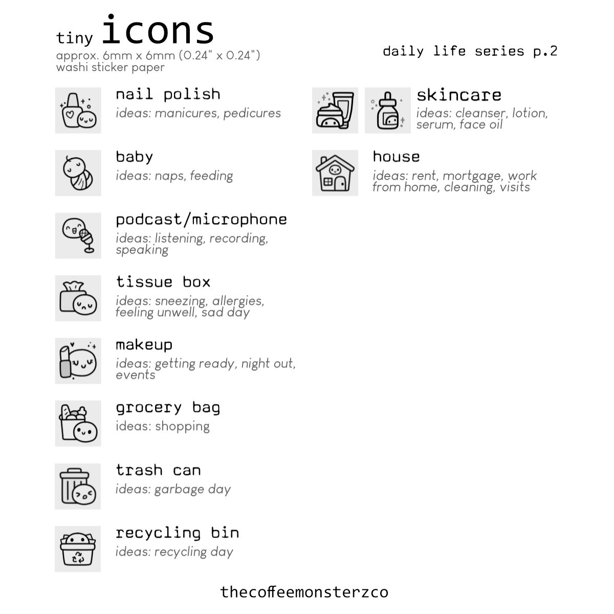 Tiny Icons - Daily Life (washi paper) – TheCoffeeMonsterzCo